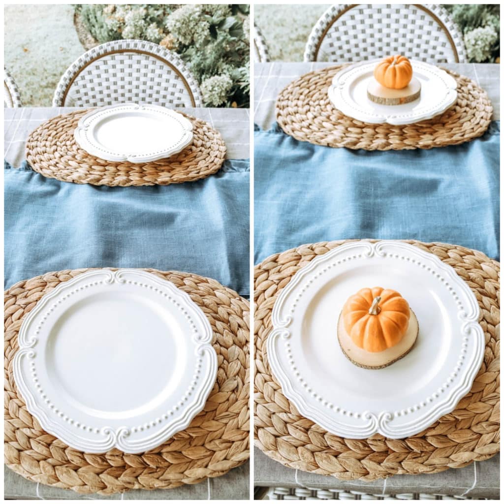 Simple Orange and Blue Autumn Fall Table - A Blissful Nest