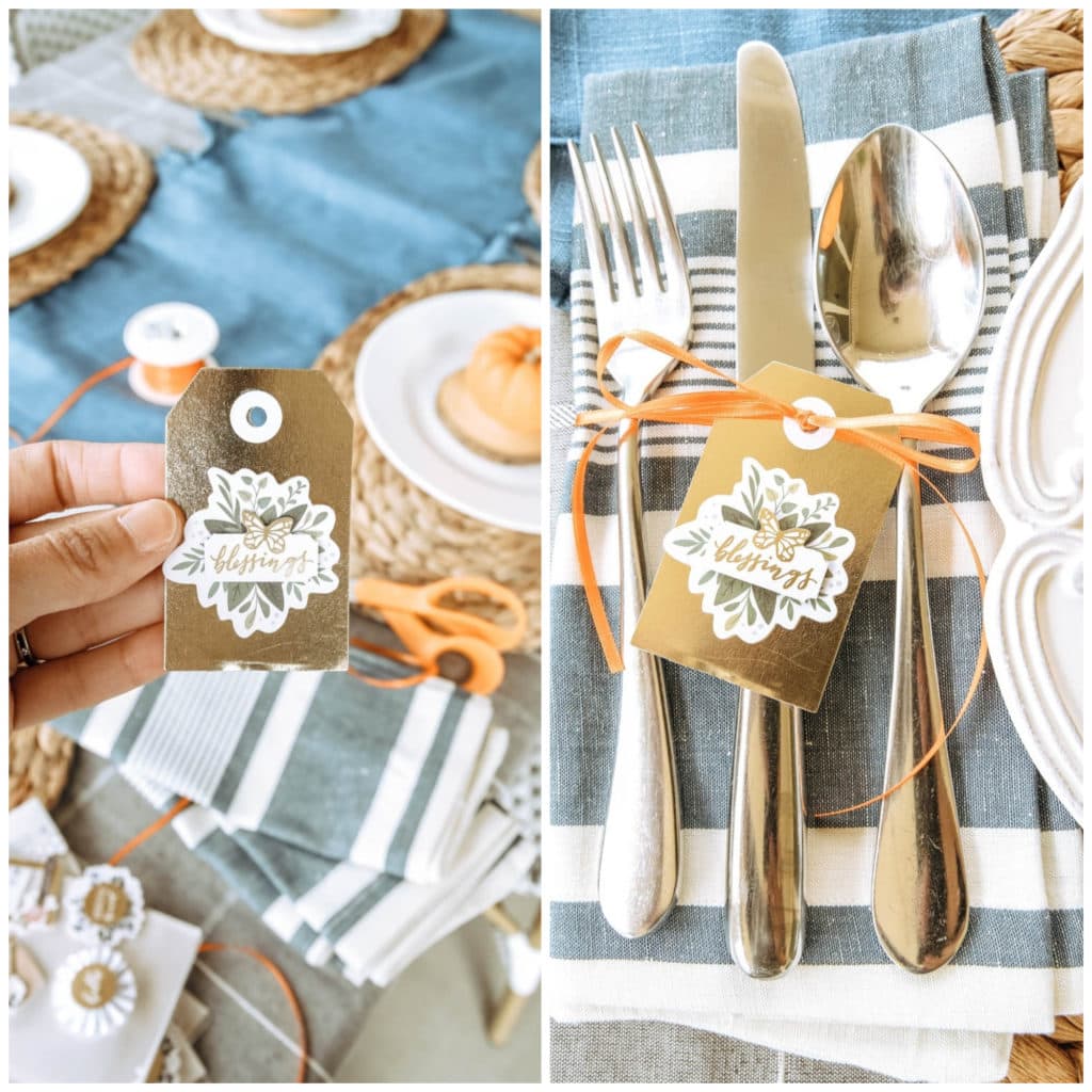 Simple Orange and Blue Autumn Fall Table - A Blissful Nest