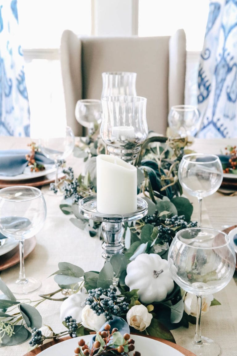 Shades of Blue Harvest Fall Table Idea | A Blissful Nest