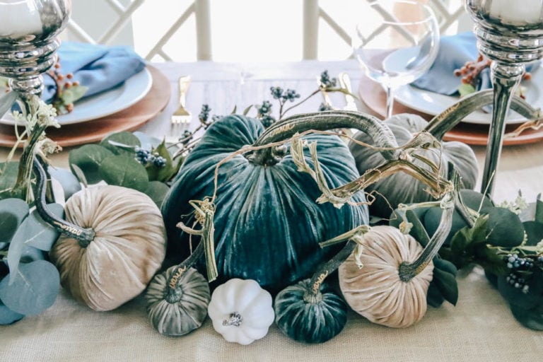 Shades of Blue Harvest Fall Table Idea | A Blissful Nest