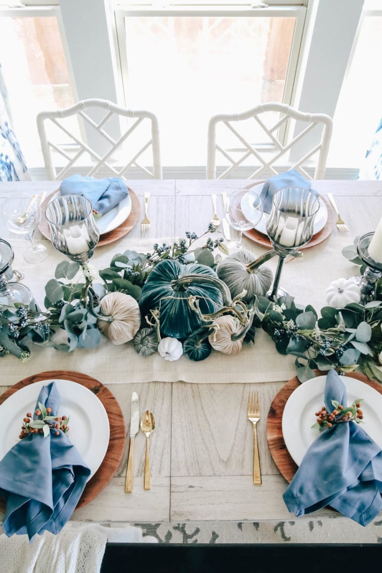 Shades of Blue Harvest Fall Table Idea | A Blissful Nest