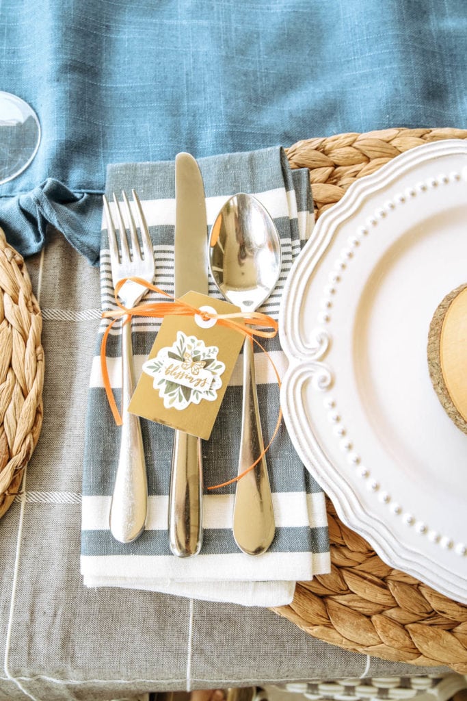 Simple Orange and Blue Autumn Fall Table - A Blissful Nest