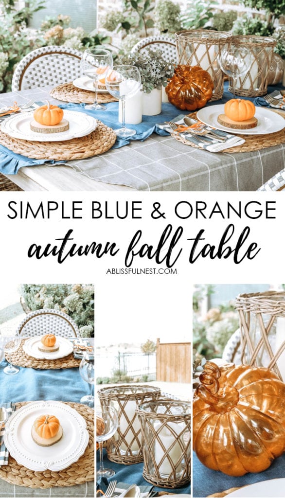 Simple Orange and Blue Autumn Fall Table - A Blissful Nest