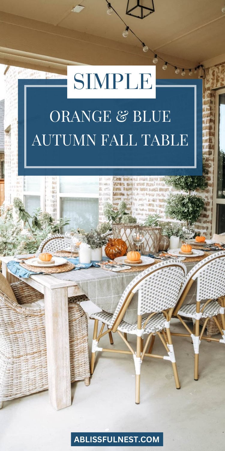 Simple Orange and Blue Autumn Fall Table - A Blissful Nest