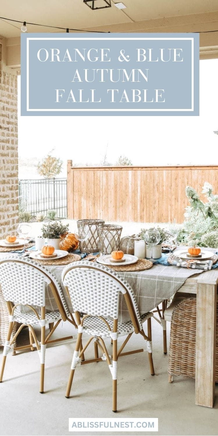Simple Orange and Blue Autumn Fall Table - A Blissful Nest