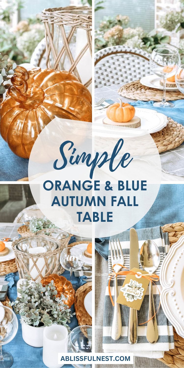 Simple Orange and Blue Autumn Fall Table - A Blissful Nest