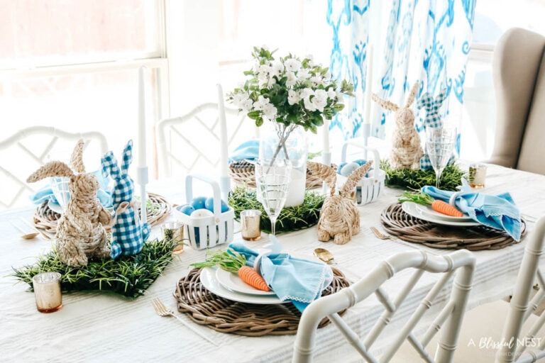 Beautiful Blue and White Easter Tablescape - A Blissful Nest